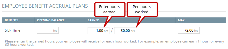 How do I set up sick time to accrue per hours worked?